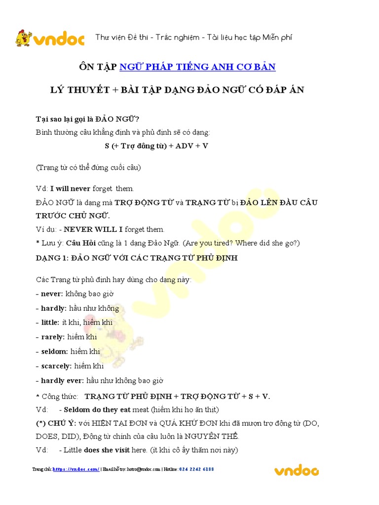 Cac Dang Dao Ngu Thuong Gap Trong Tieng Anh Co Bai Tap Dap An | PDF