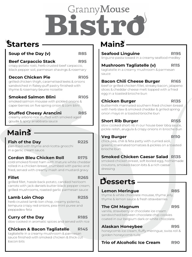GM Bistro Short Menu 2023 | PDF | Hamburgers | Bacon