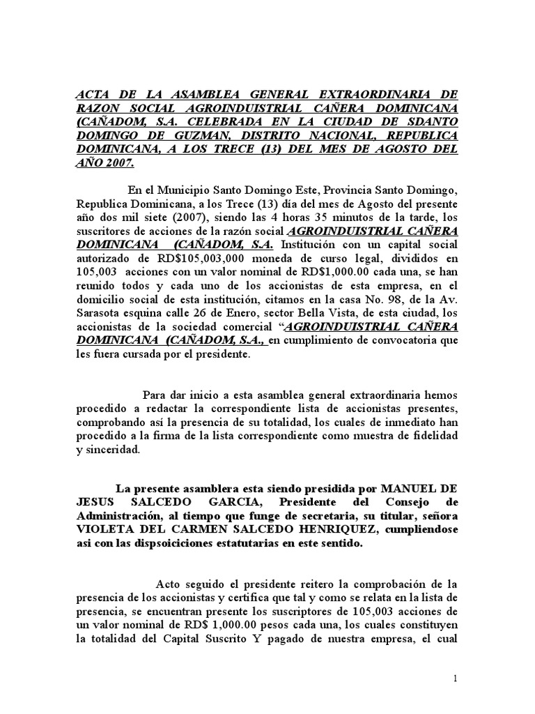 Acta de Asamblea General | PDF | República Dominicana