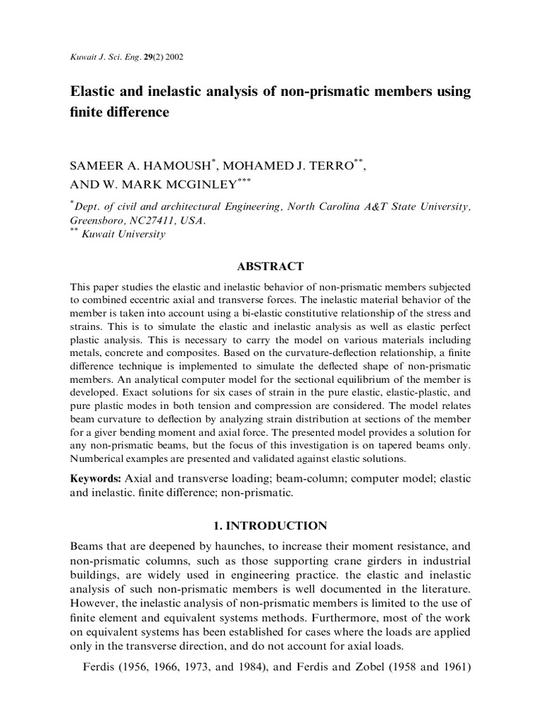 Elastic and inelastic analysis of non-prismatic members using finite difference. | PDF ...