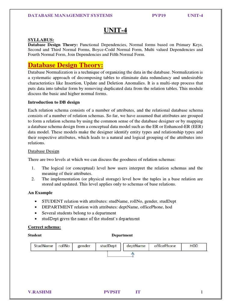 Pvp19 Dbms Unit-4 Material | PDF | Database Design | Relational Model