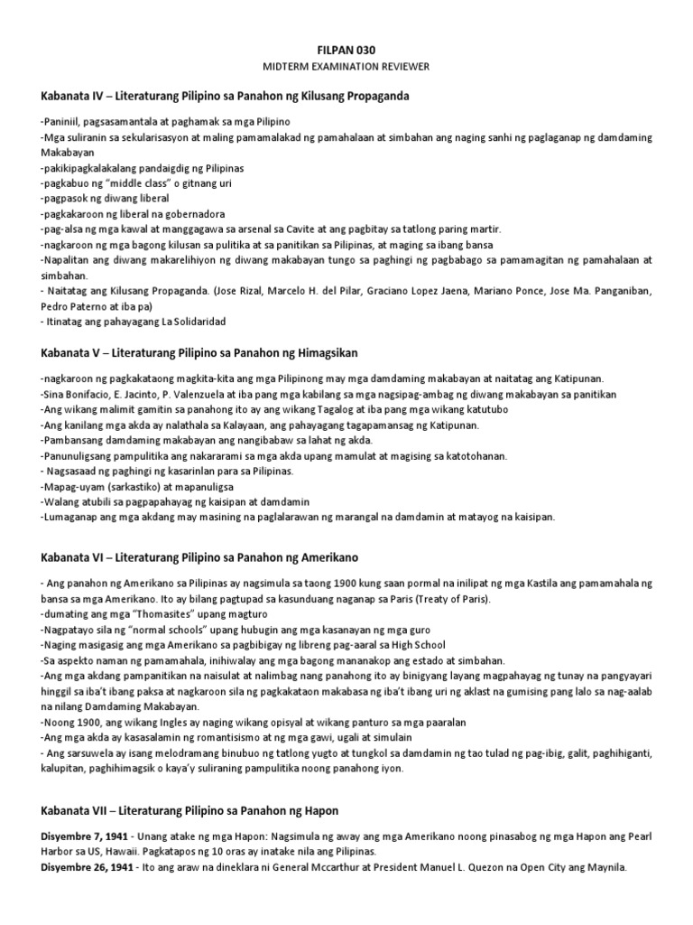 FILPAN 030 Midterm Exam Reviewer | PDF