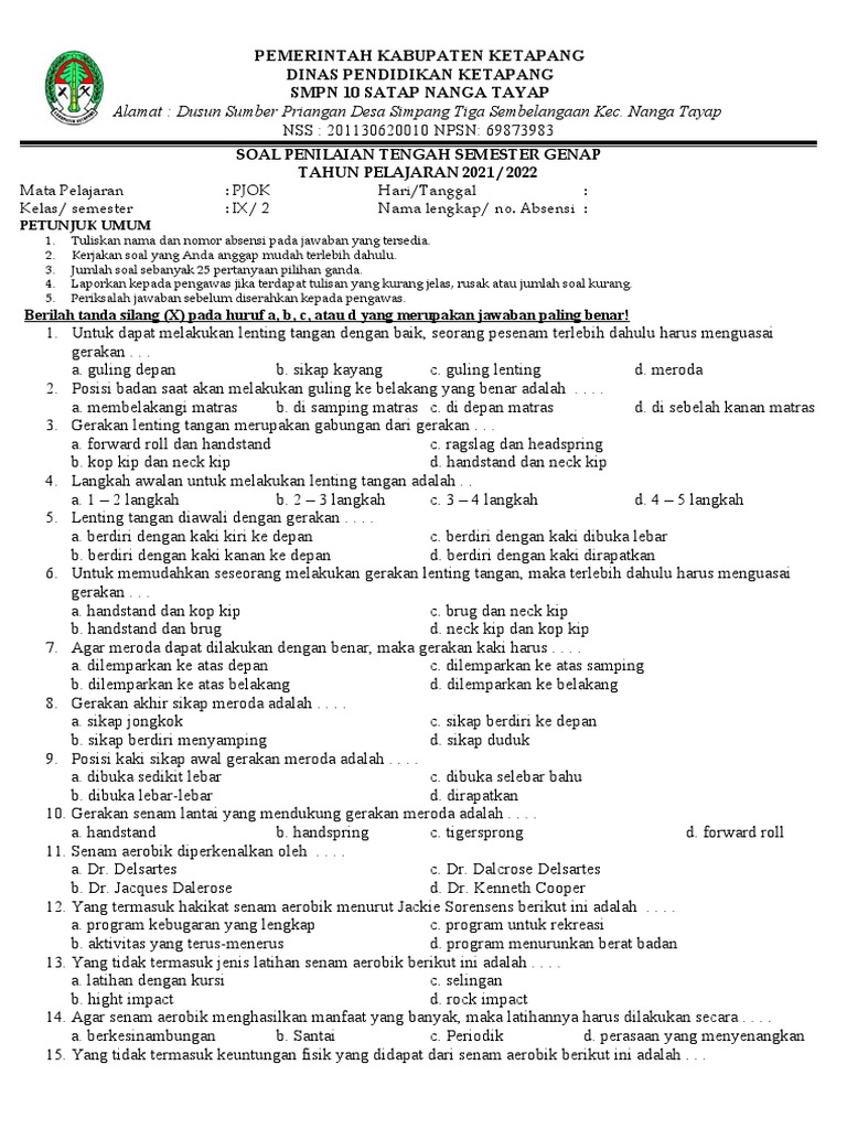 Soal PTS PJOK Kelas IX | PDF