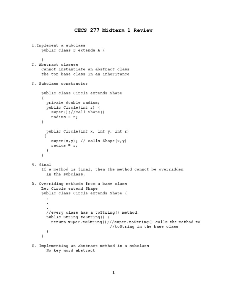 CECS-277-Midterm-Review-fa17 | PDF | Class (Computer Programming) | Inheritance (Object Oriented ...