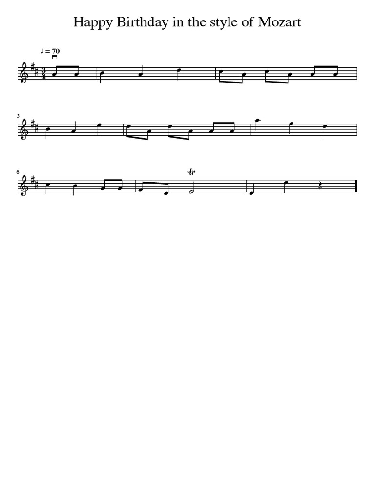 Happy Birthday in The Style of Mozart | PDF