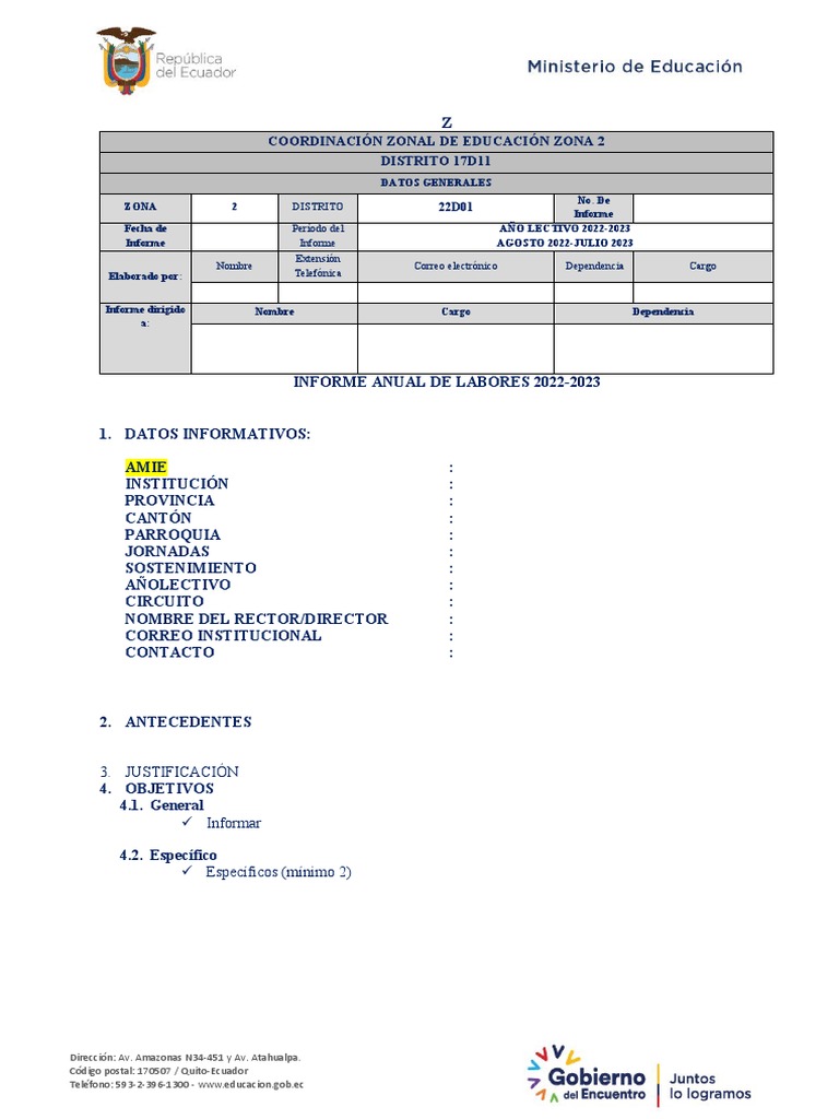 Formato Informe Fin de Labores 2022 2023 Directivos | PDF