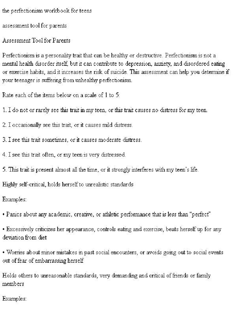 Teen Perfectionism Assessment Tool | PDF | Perfectionism (Psychology ...