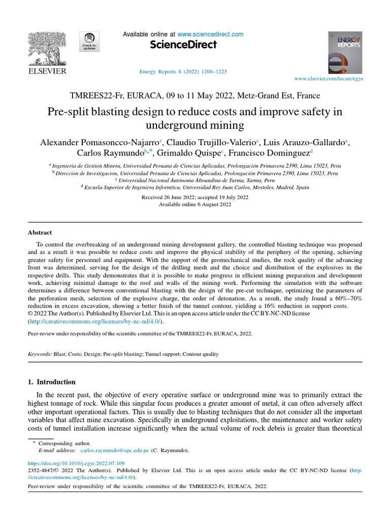01 - Pre-Split Blasting Design To Reduce Costs and Improve Safety in Underground Mining | PDF ...