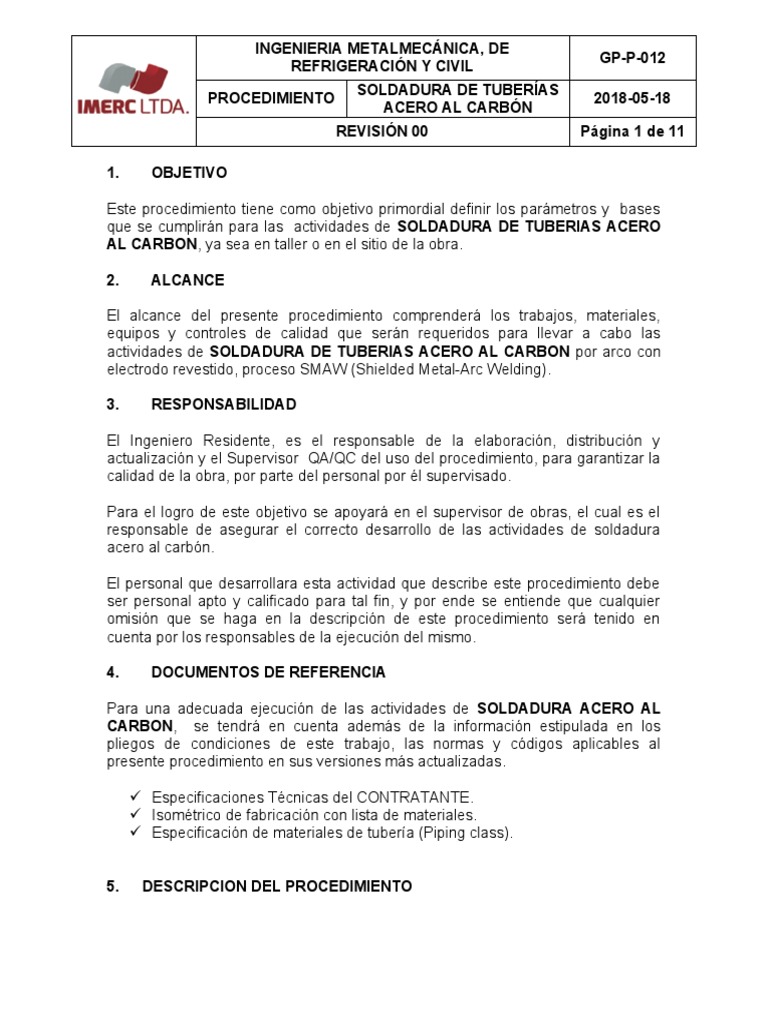 GP-P-012 Procedimiento para Soldaduras de Acero Al Carbon | Descargar gratis PDF | Construcción ...