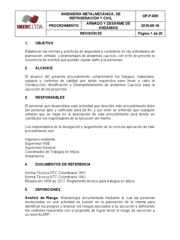 GP-P-009 Procedimiento para Armado y Desarme de Andamios | PDF | Andamio | Materiales