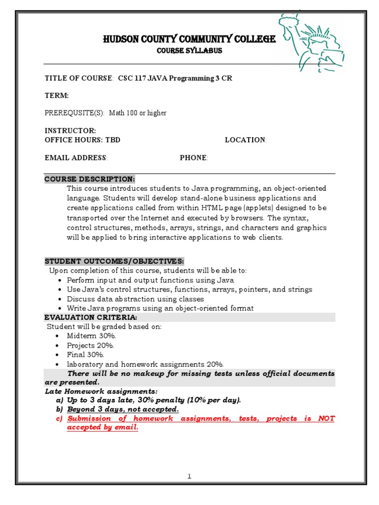 Syllabus CSC 117 Java Programming | PDF | Academic Integrity | Java ...