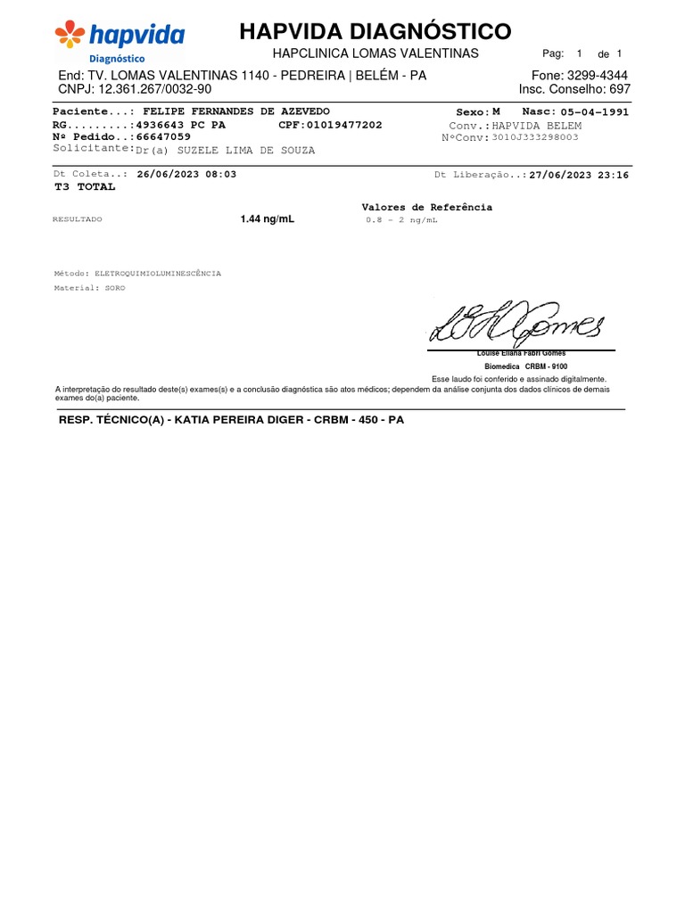 Hapvida Diagnóstico: T3 Total | PDF