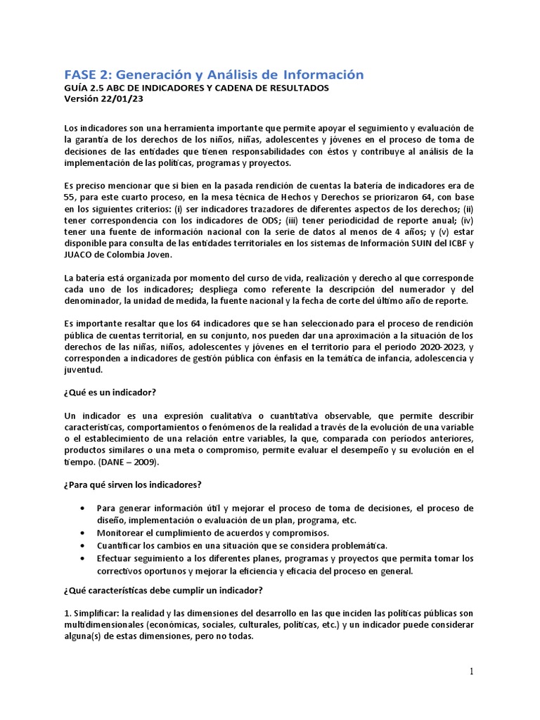 Fase 2 Guia 2.5 ABC de Indicadores y Cadena de Resultados Ene - 23 | PDF