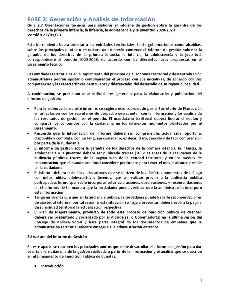 Fase 2 Guía 2.7 Orientaciones Técnicas para Estructurar El Informe de Gestión Ene - 23 | PDF ...