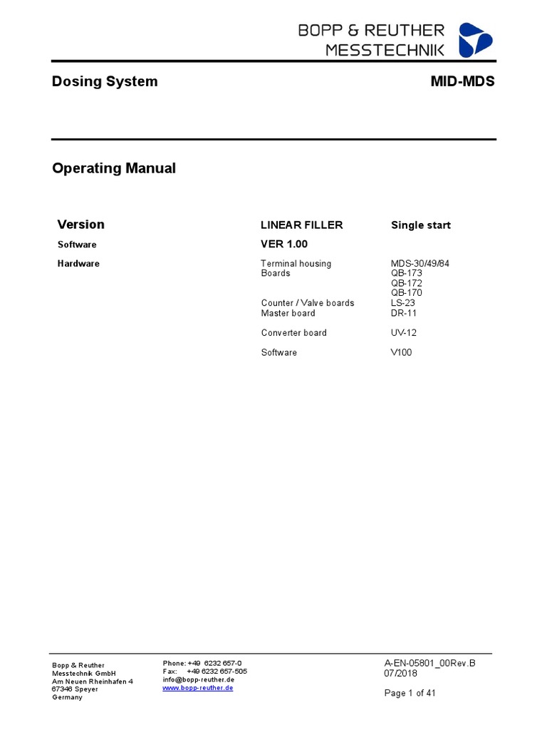 Operating Manual Dosing System MID MDS | PDF | Vacuum Tube | Flow ...