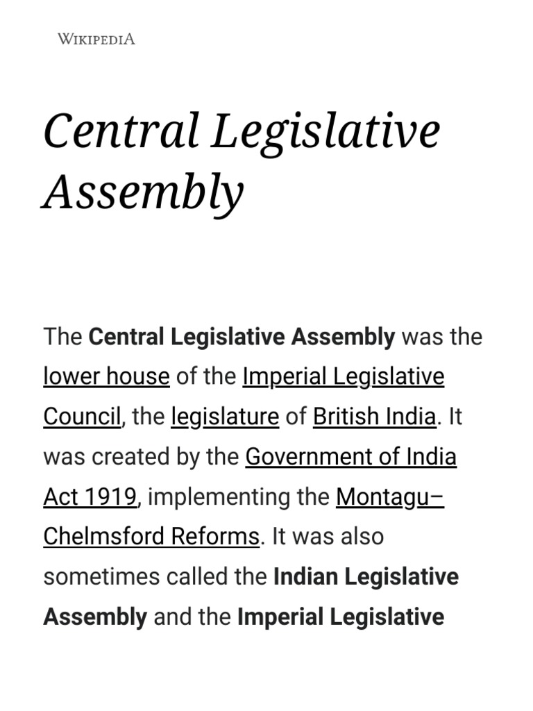 Central Legislative Assembly - Wikipedia | PDF | Government Of India ...