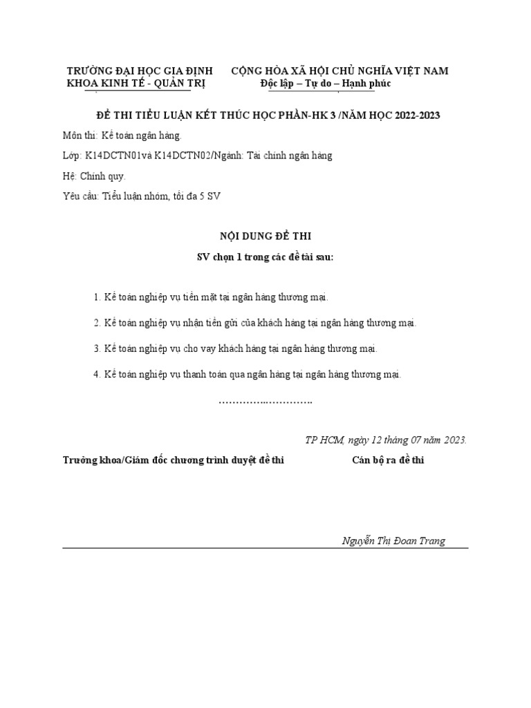 De Thi Tieu Luan KTNH Gui SV | PDF