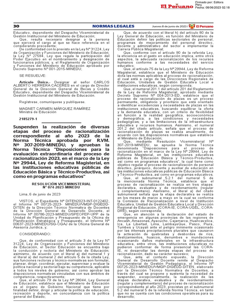 Resolucion Vice Ministerial #074-2023-Minedu | PDF | Educación primaria ...