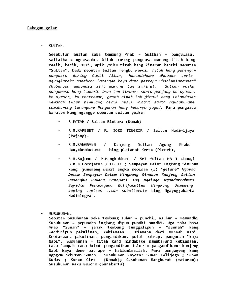 Gelar Kebangsawanan Jawa dan Artinya | PDF