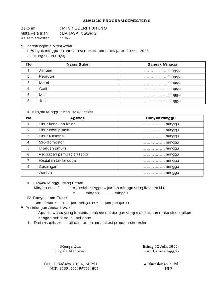 Analisis Program Semester 2 | PDF