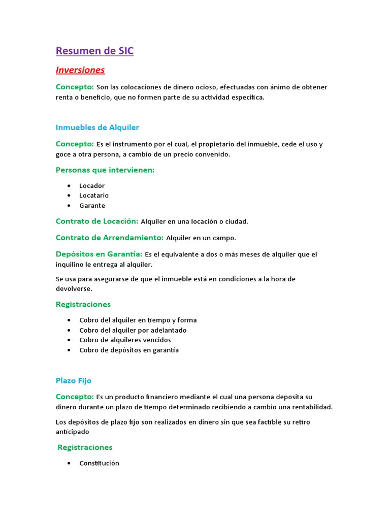 Resumen de SIC | PDF | Compartir (Finanzas) | Inversiones