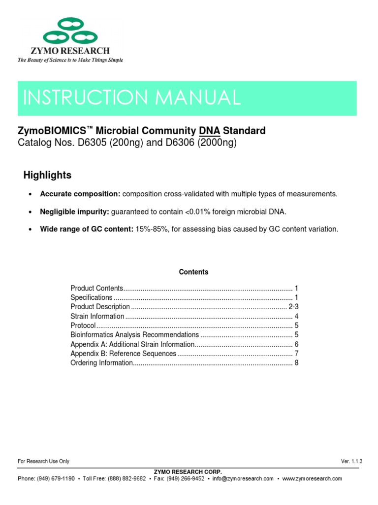 d6305 - d6306 - Zymobiomics Microbial Community Dna Standard v1-1-3 ...