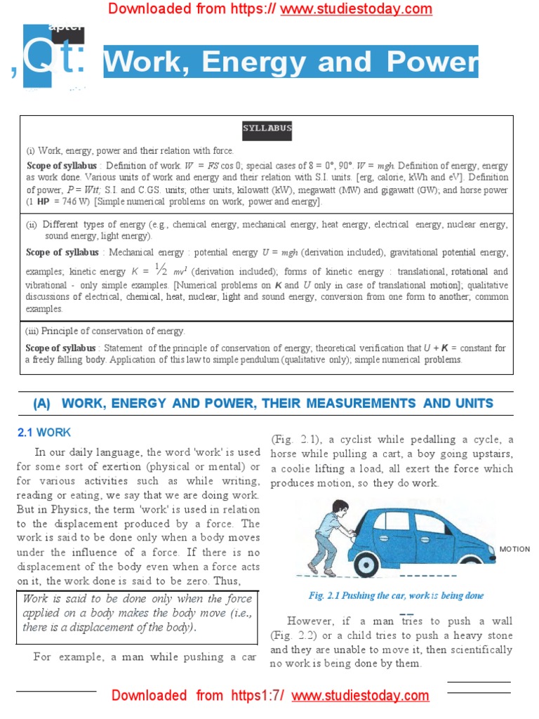 ICSE Class 10 Physics Chapter 02 Work Energy and Power | PDF | Watt | Euclidean Vector