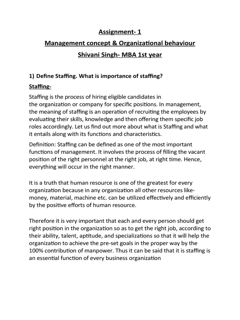 Assignment 2 Management Concept Organizational Behavior Pdf