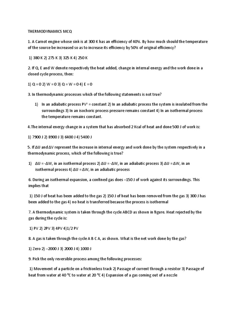TD MCQs | PDF | Heat | Thermodynamics