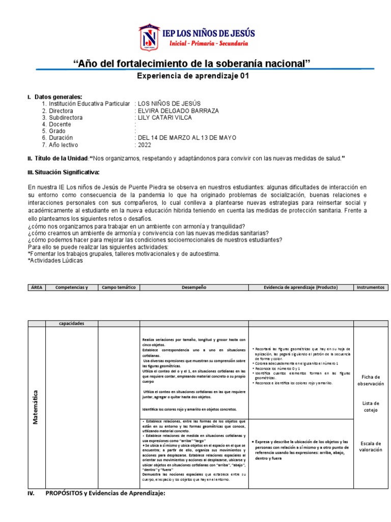 Experiencia Pdf Aprendizaje Espacio