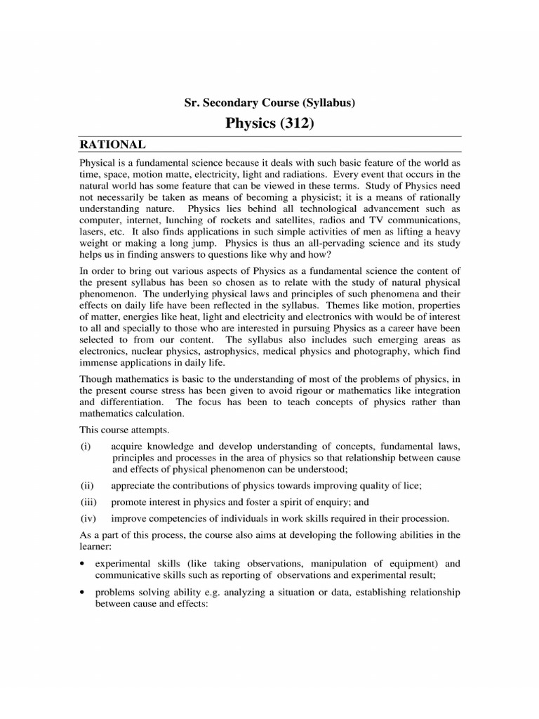Nios Physics Syllabus Pdf