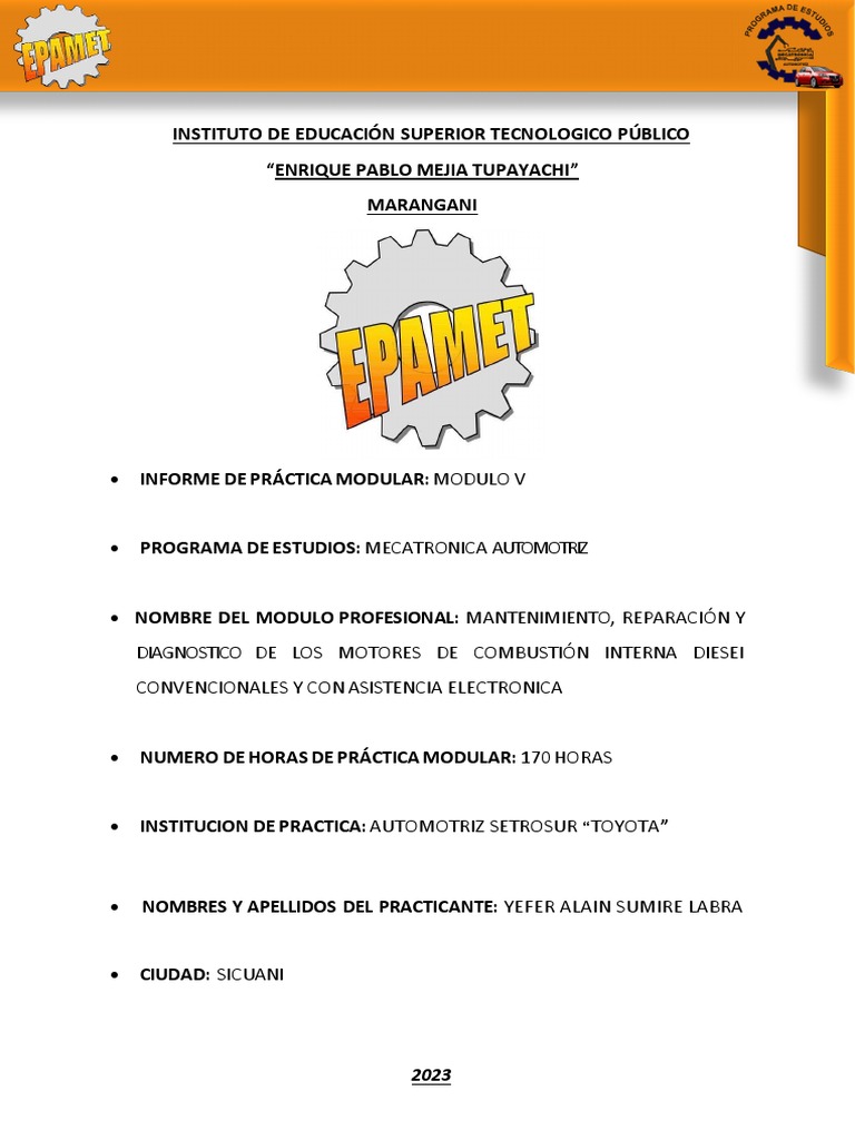 Informe de Practicas 75939662 Yefer | PDF | Toyota | Motor diesel