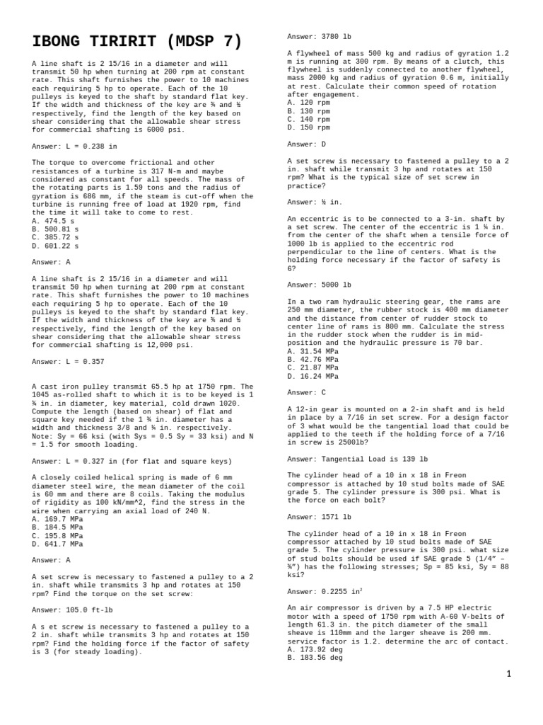 Ibong Tiririt (MDSP 7) | PDF | Strength Of Materials | Stress (Mechanics)