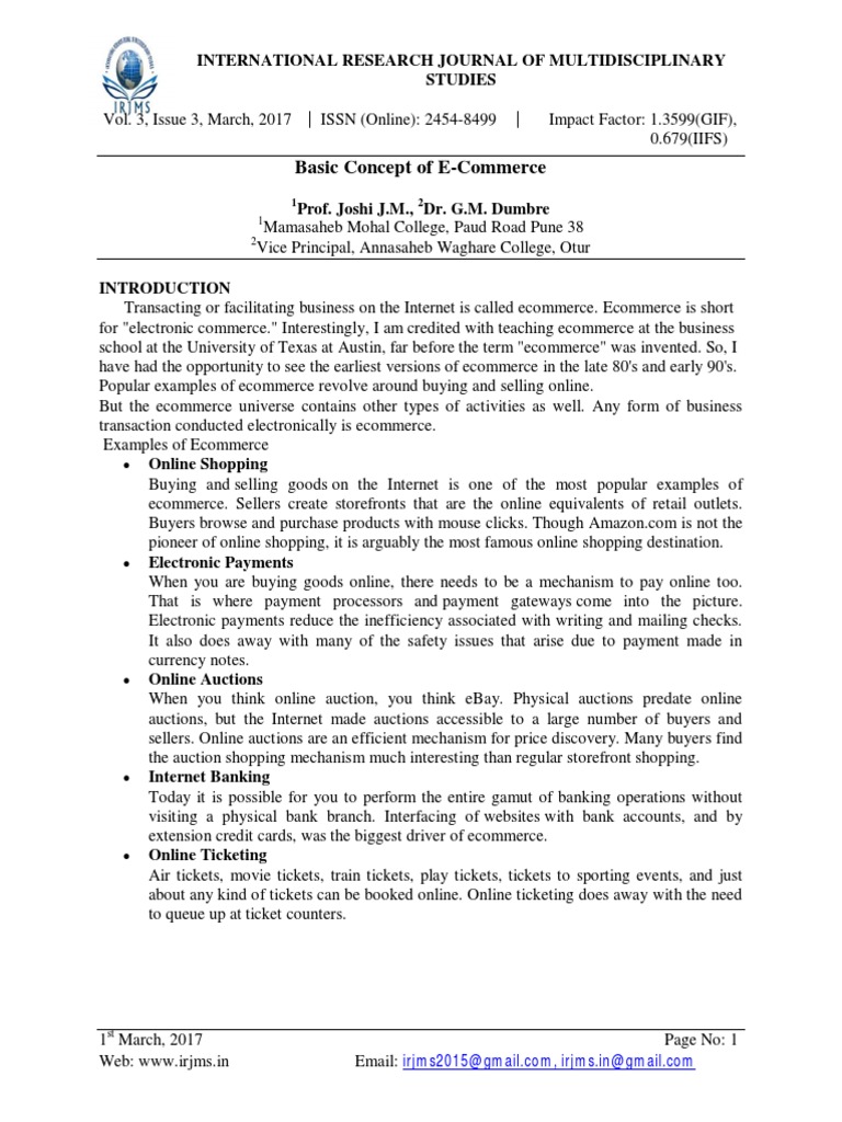 Basic Concept of E-Commerce: International Research Journal of ...