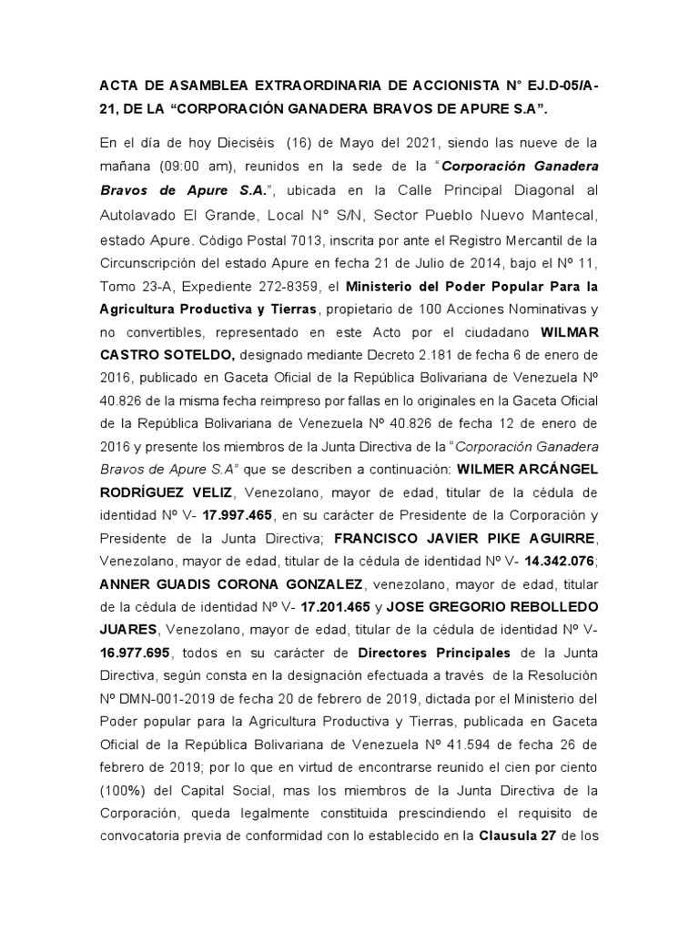 ACTA DE ASAMBLEA, Incremento Mayo 2021 | PDF | Venezuela | Gobierno