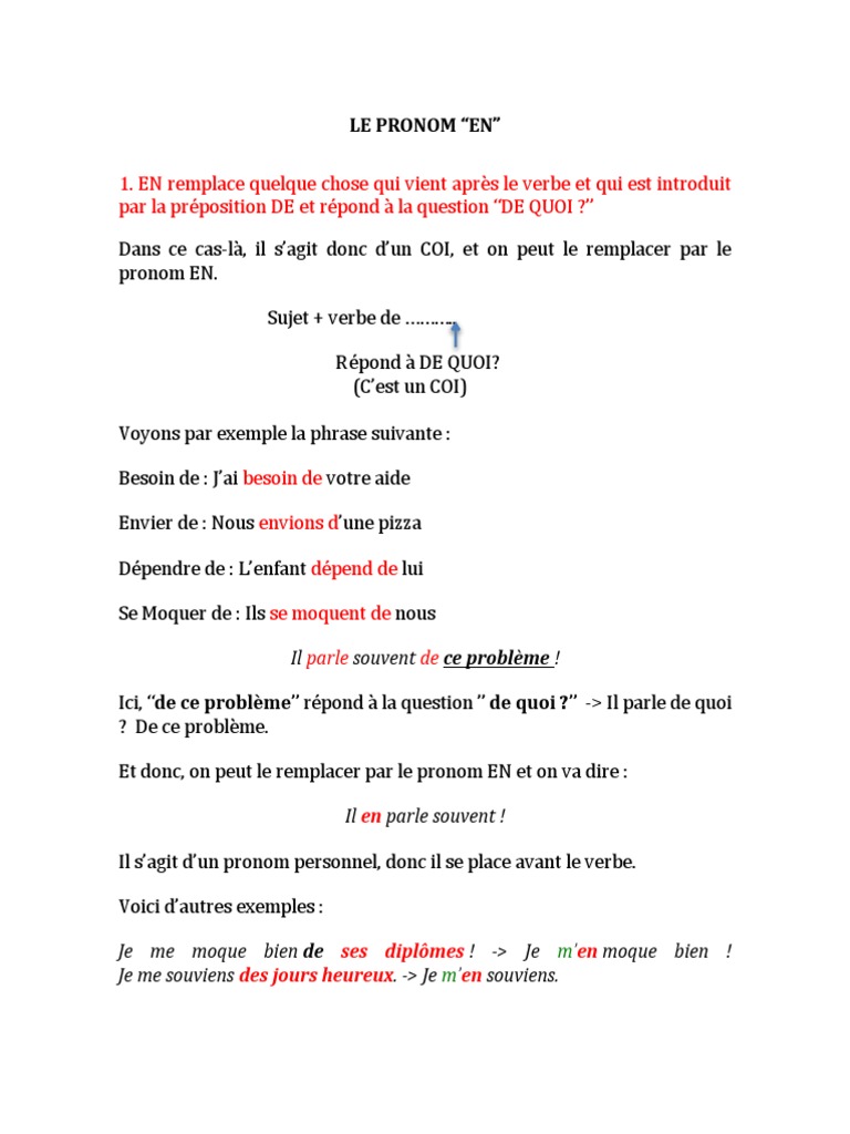 Les Pronoms Y Et EN Thèorie | PDF | Complément d'objet | Pronom