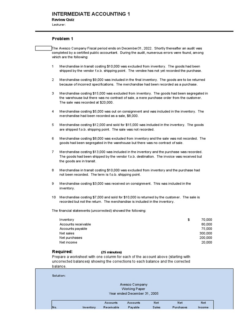 Review Quiz Inter1 | Download Free PDF | Debits And Credits | Balance Sheet