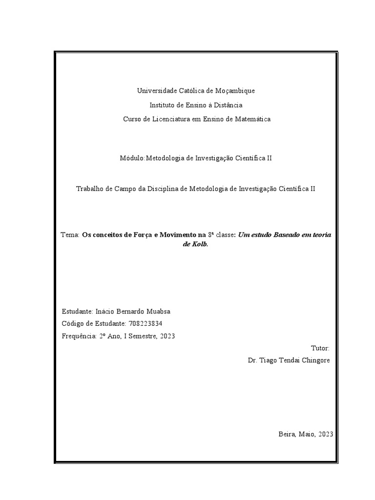 Trabalho de MIC II | PDF | Aprendizado | Conhecimento