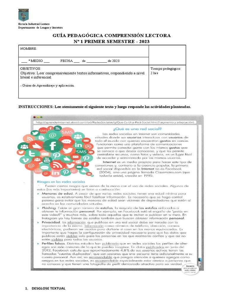 Guía 4 Taller | PDF | Servicio de redes sociales | Comprensión lectora