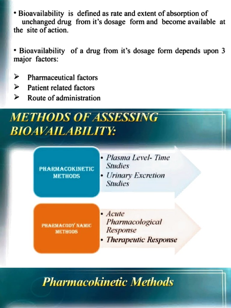 Bioavailability Methods and Factors | PDF | Bioavailability | Chemistry