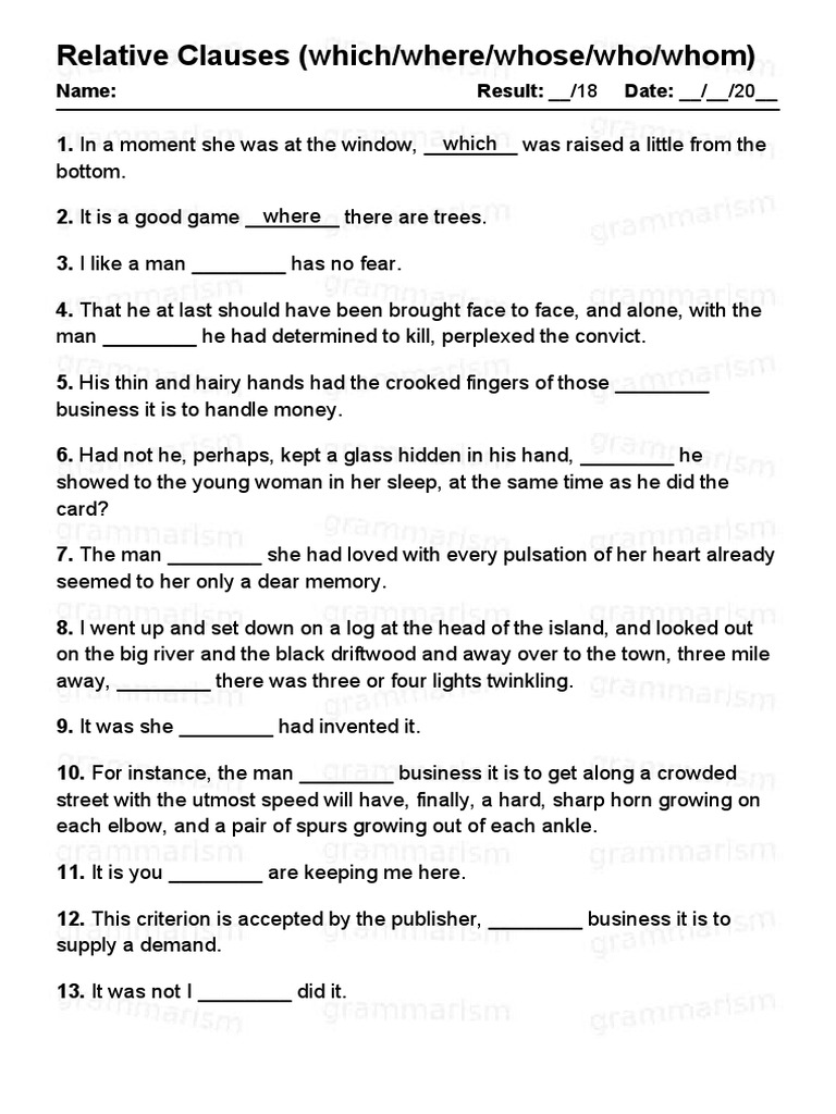 Grammarism Relative Clauses Test 2 1443381 | PDF