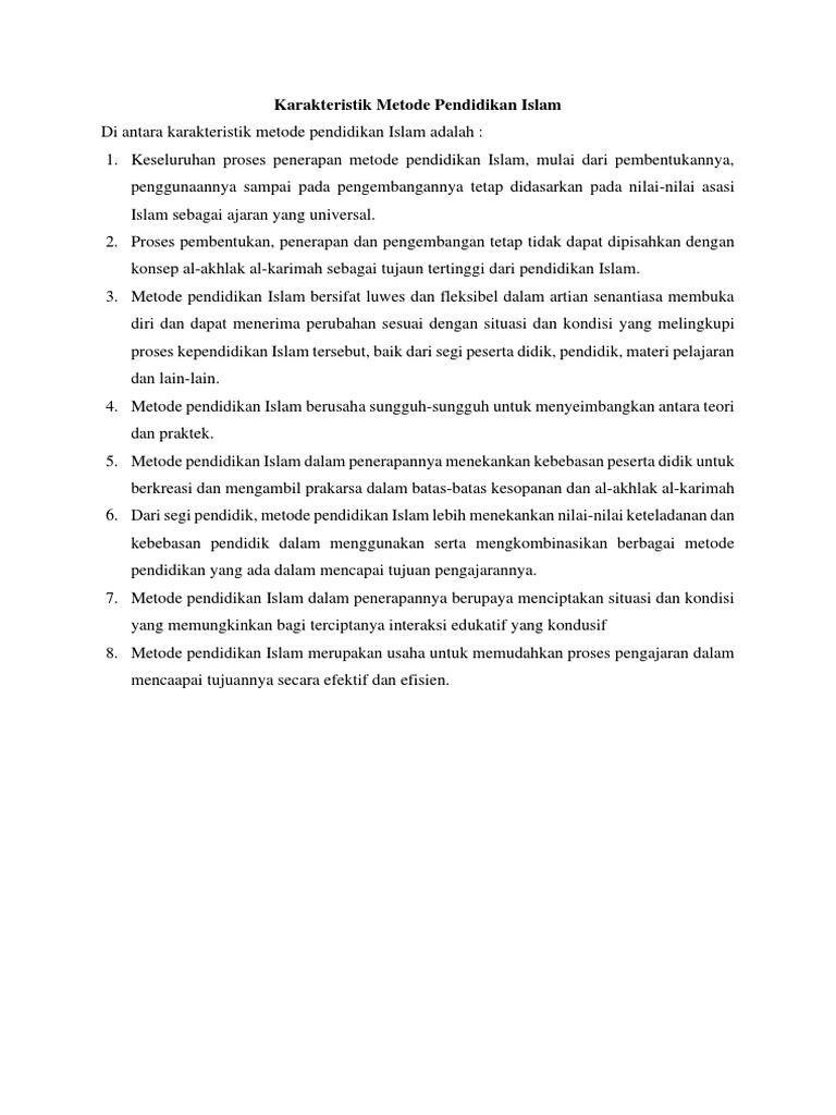Karakteristik Metode Pendidikan Islam | PDF