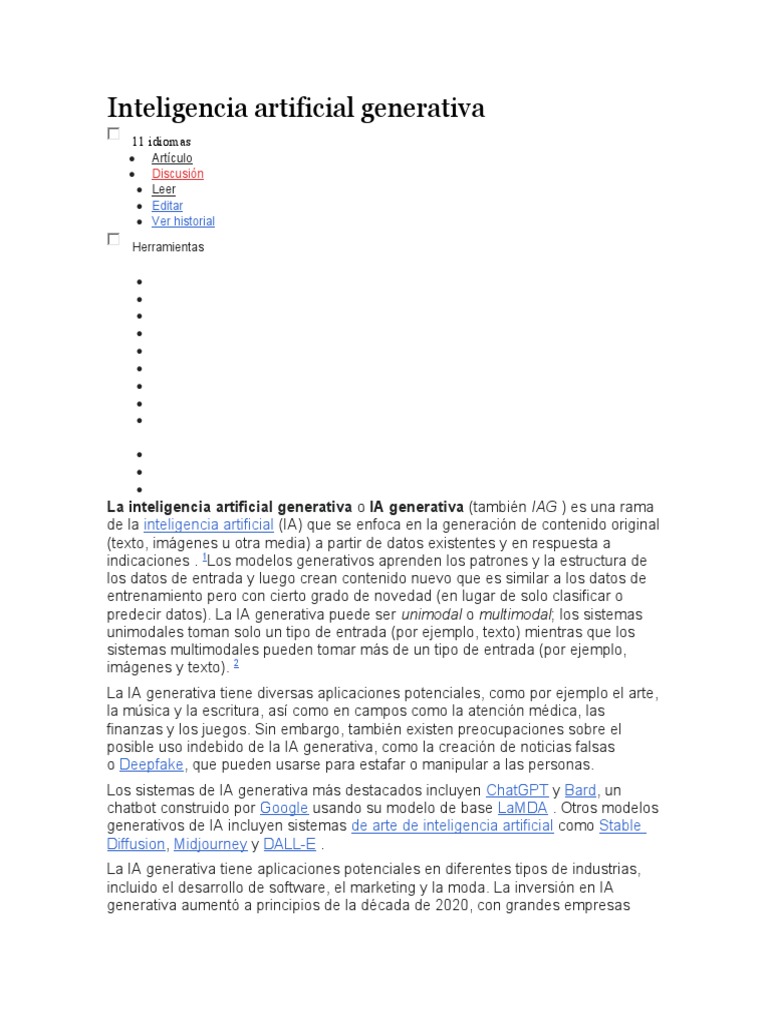 Inteligencia Artificial Generativa | PDF | Inteligencia artificial | Inteligencia (IA) y semántica