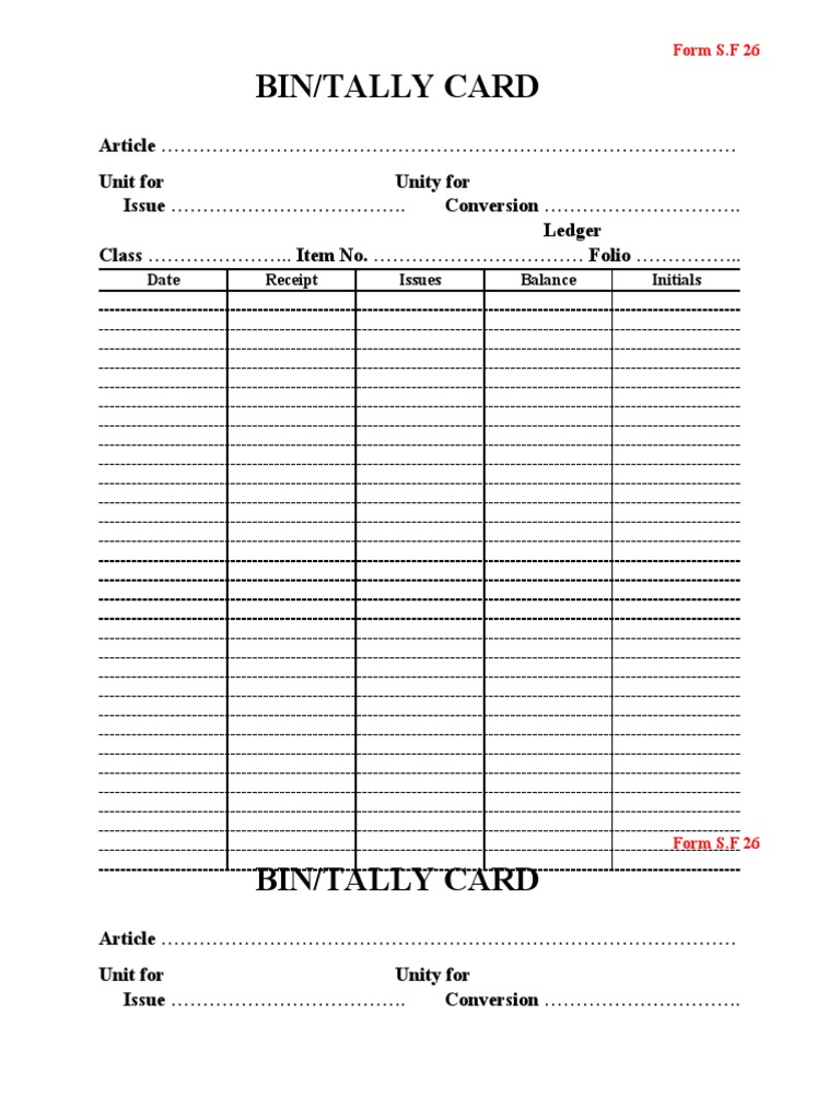Bin/Tally Card Inventory Template | PDF | History