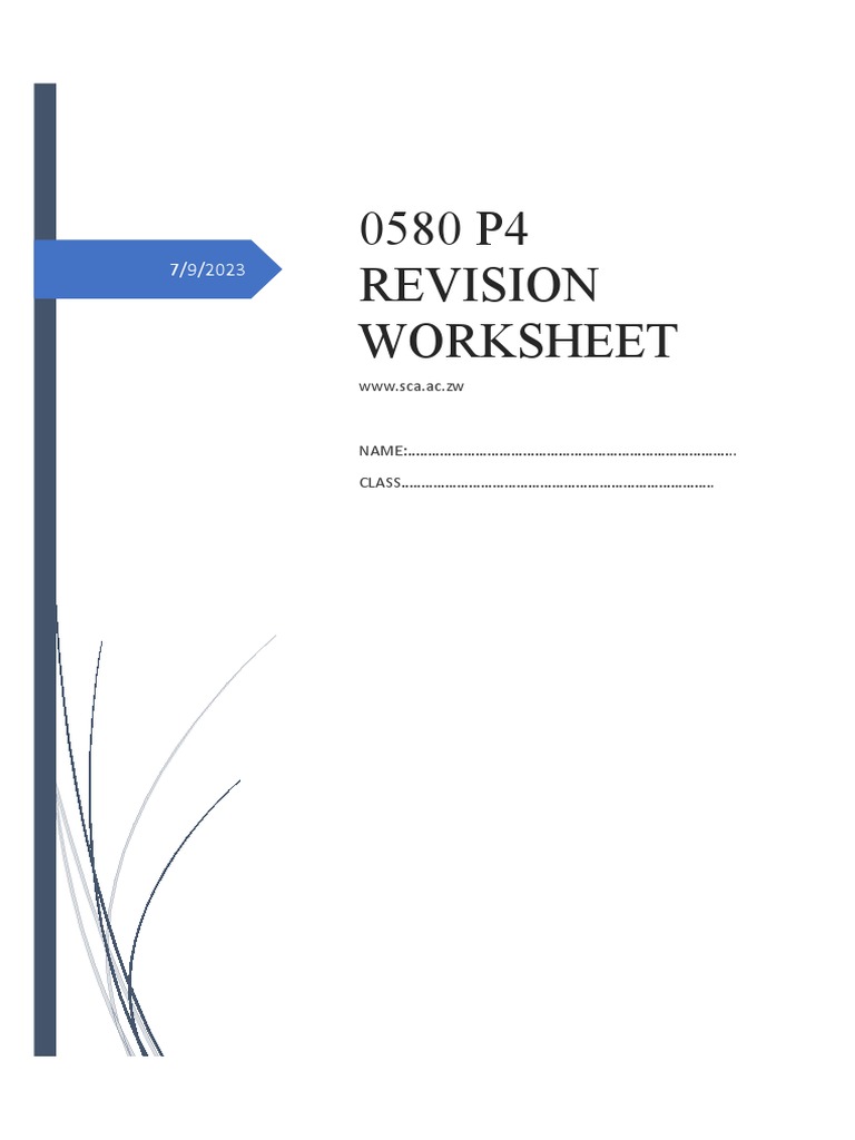 0580 P4 Revision Worksheet | PDF