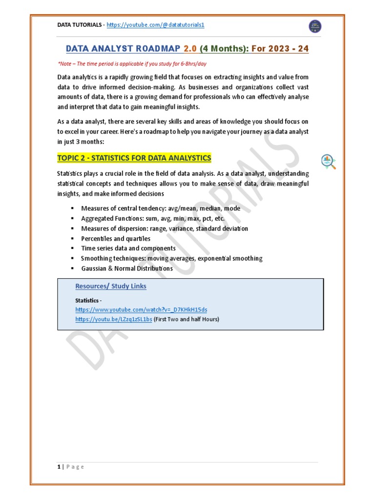 DATA ANALYST ROADMAP 2.0 Syllabus | PDF | Sql | Microsoft Sql Server