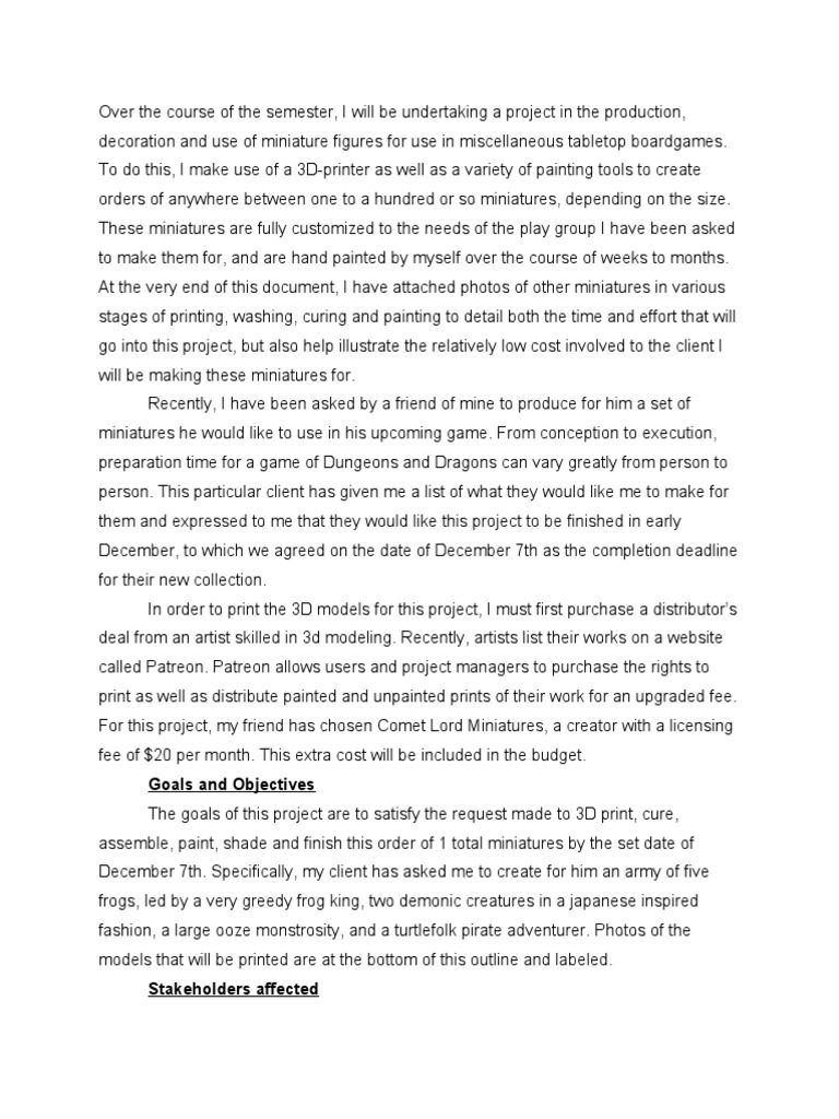 3920 Project Management Project Outline | PDF | 3 D Printing