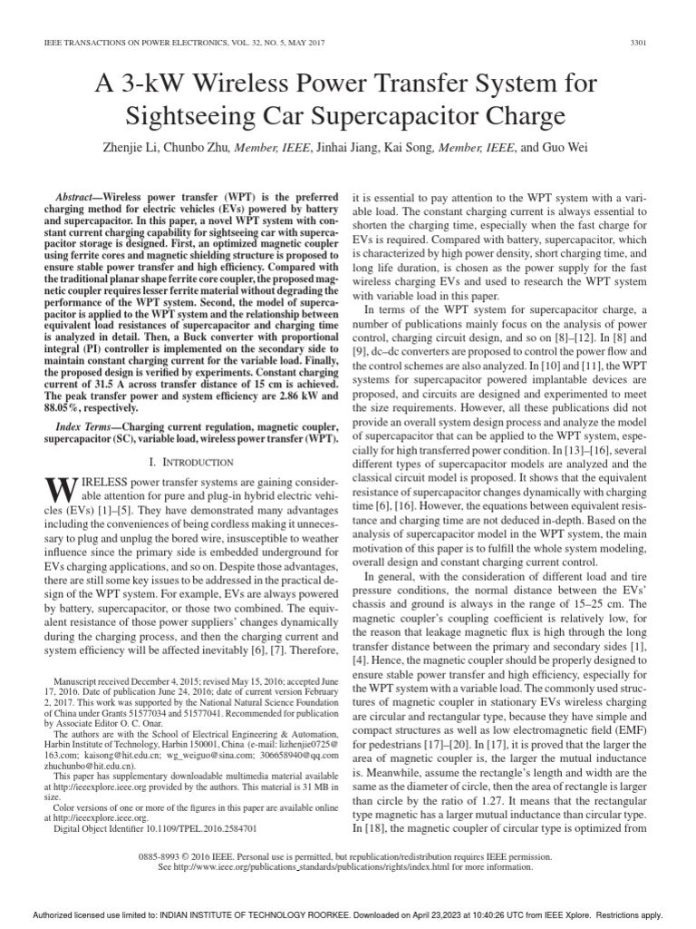 3kW Wireless Power for EV Supercapacitors | PDF | Power Inverter | Inductor