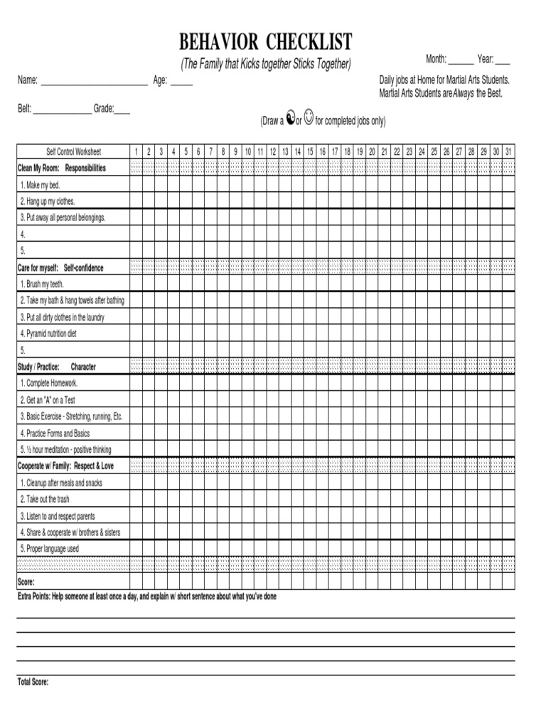 Behavior Checklist | PDF