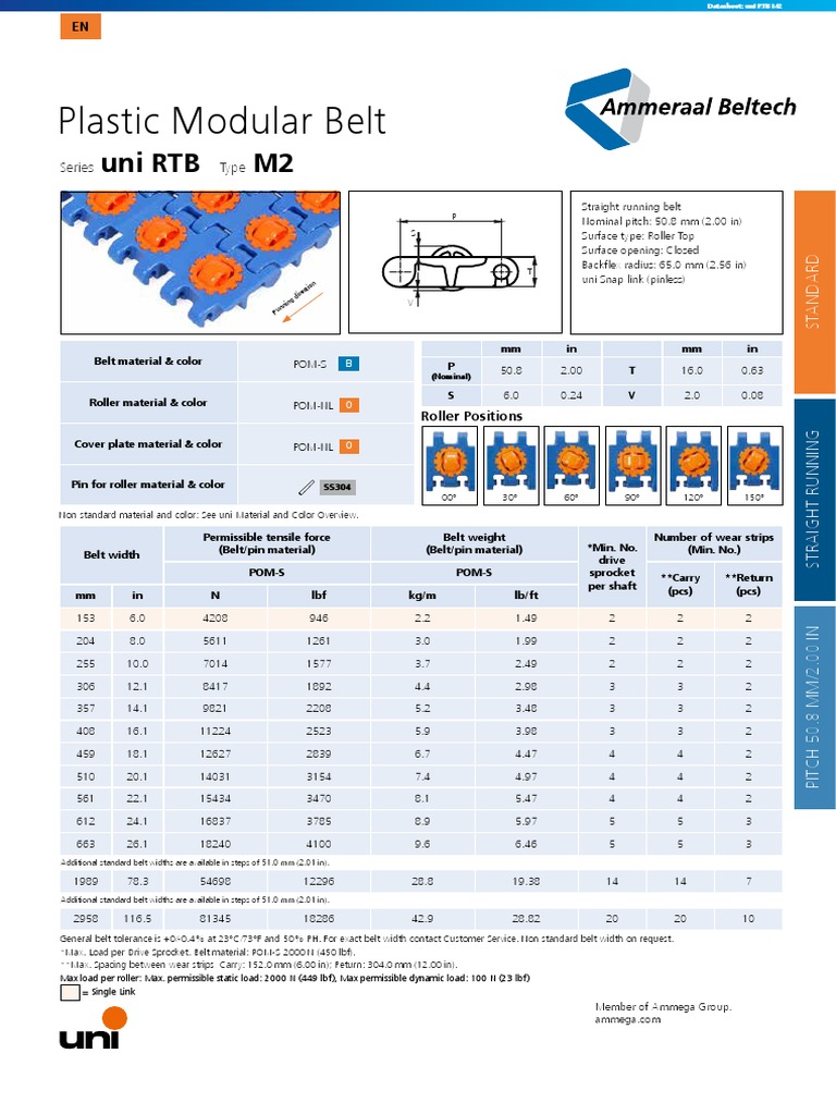 Uni RTB M2 Modular Belt Datasheet | PDF | Belt (Mechanical) | Secondary ...